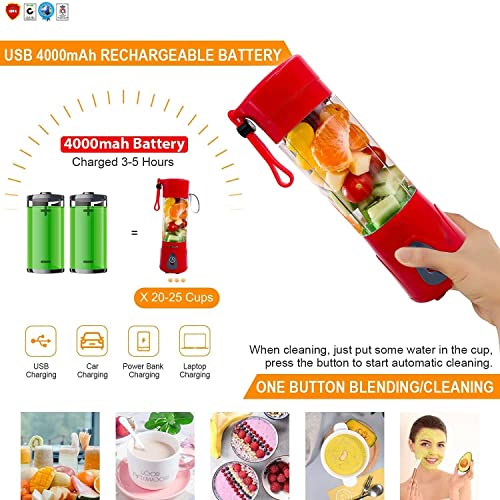 Portable Blender Personal Size Blender USB 4000 mAh Rechargeable with 6 Blades Smoothies,380ML Juicer Cup 5 Core PB 01
