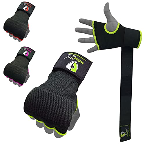 INFINIX SPORTS Boxing Hand Wraps Inner Gel Gloves for Punching, Elasticated Padded Bandages Under Mitts Quick Wraps Men & Women, Fist Protector, Great for MMA Training (Fluorescent, Small/Medium)