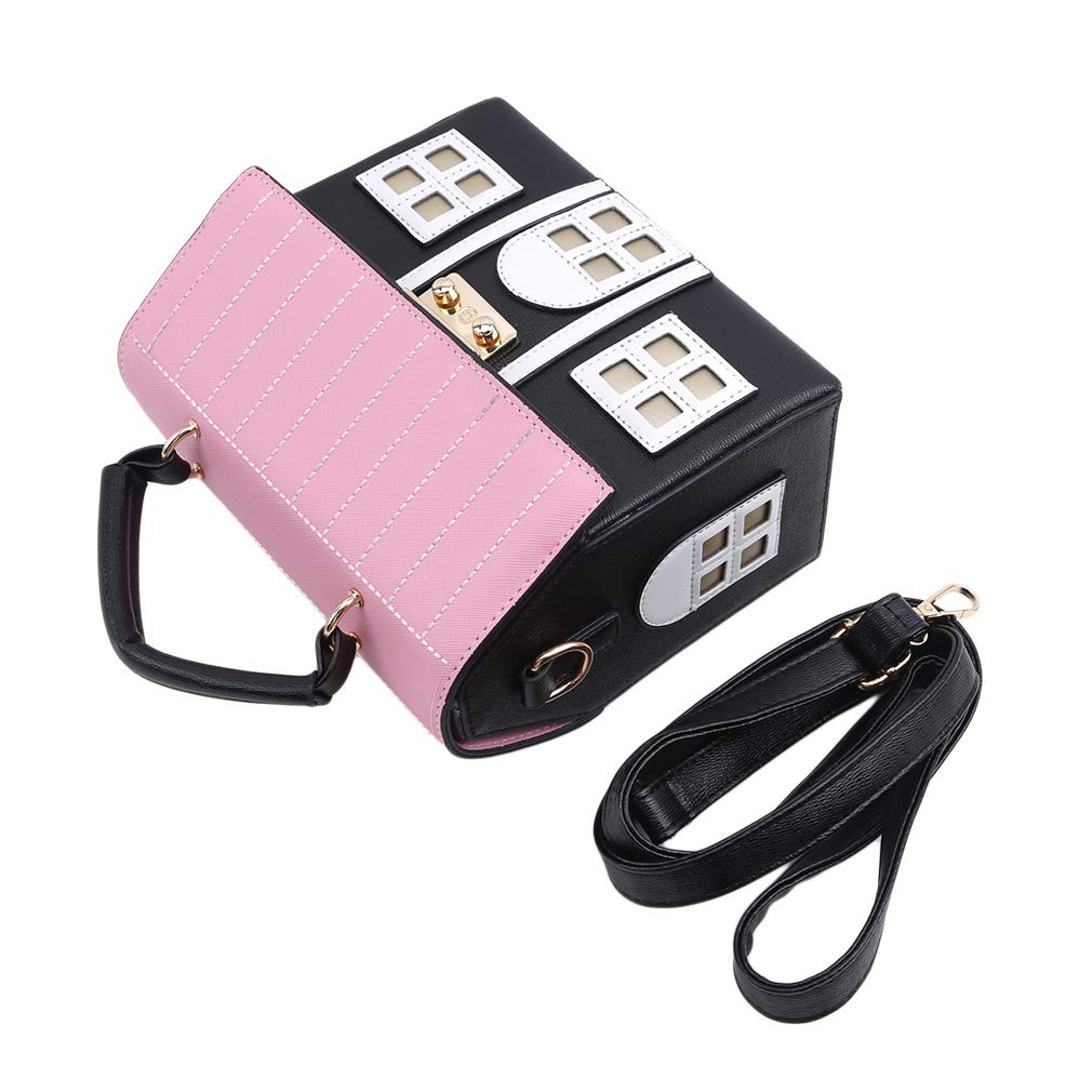 SOURBAN House Crossbody Bag 3D Square Shape Shoulder Bag Faux Leather Cartoon Messenger Tote Purse,black