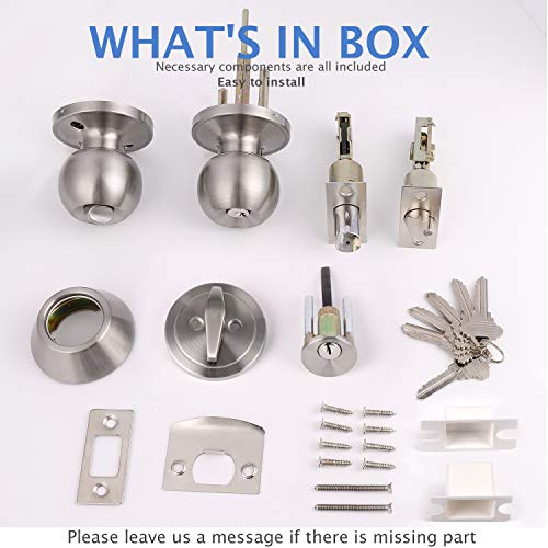 Knobonly All Keyed Same, Front Door Handleset with Single Cylinder Deadbolt in Satin Nickel Finish, Keyed Alike for Every Set