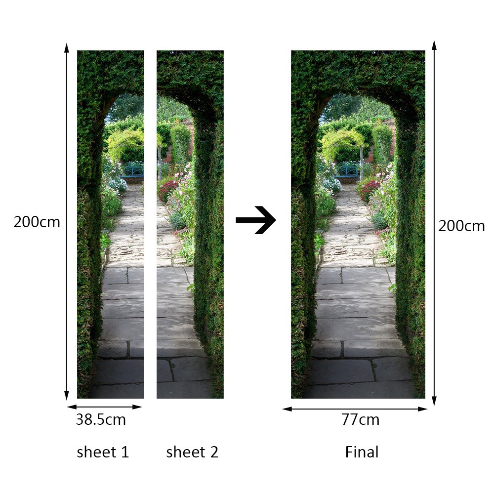 Modern Art GreenDoor 3D Door Sticker, Peel and Stick Removable Vinyl Door Decals for Home Decor, 30.3x78.7(77x200cm), 2 Pcs Set