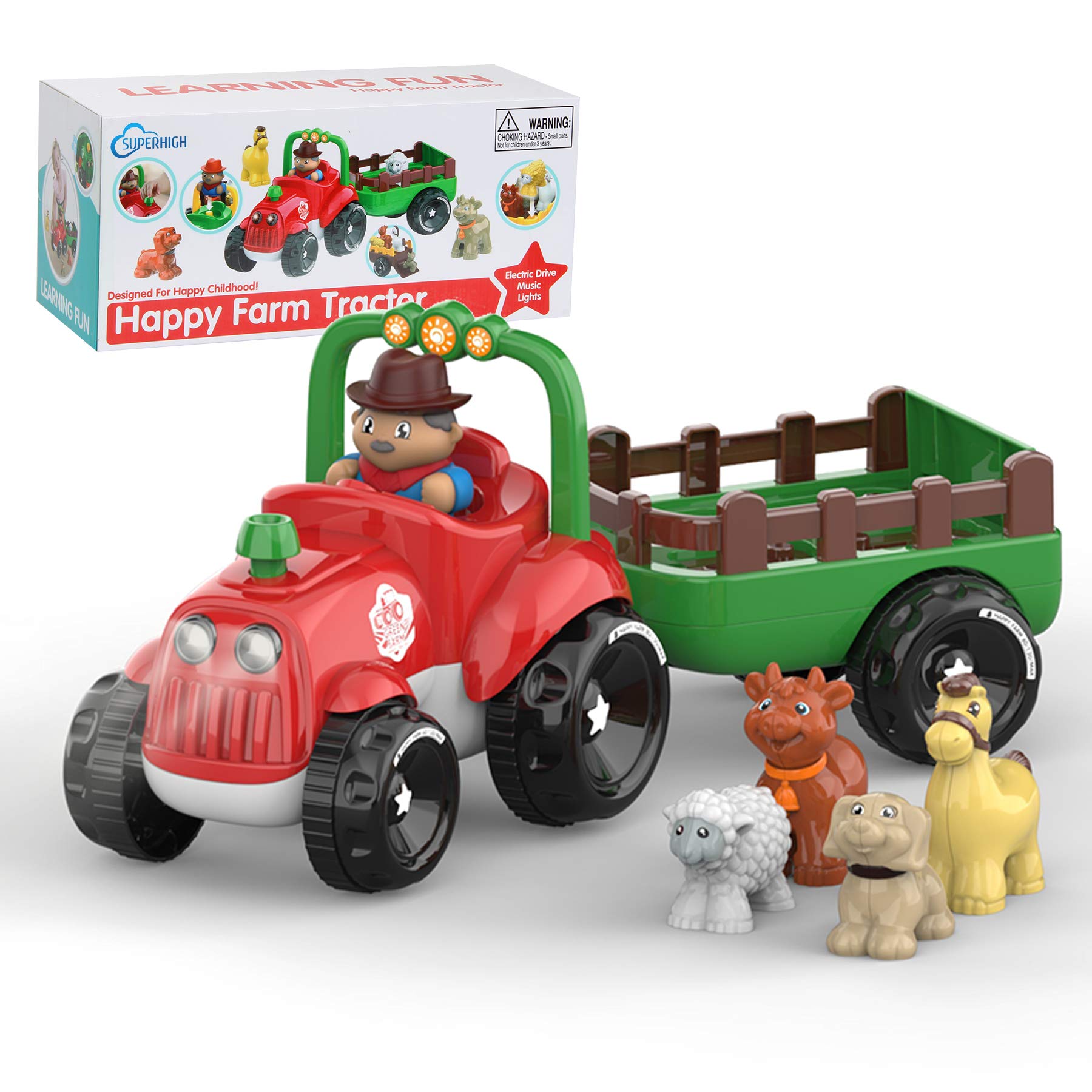 SUPERHIGH Farm Tractor Toy Tractor for 3 4 5 6 7 8 Year Old Boys & Girls with Detachable Farmer & Animals, Musical Toys with Light & Animal Sound Effect, Great Gift for Toddlers Kids