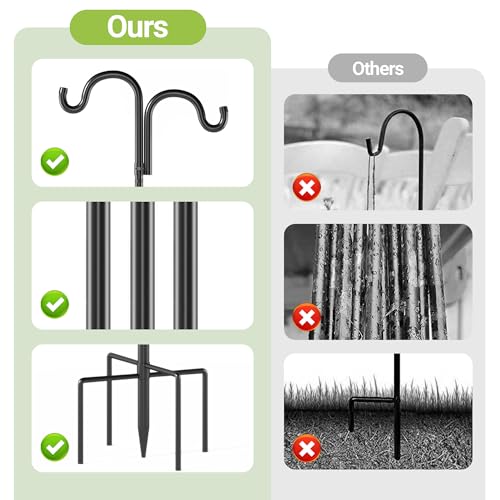 Double Shepherds Hooks for Outdoor,76" Heavy Duty Bird Feeder Pole with 5 Prong Base, Adjustable Shepherds Hook for Bird feeders Outside, Garden, Weddings, Hanging Plants