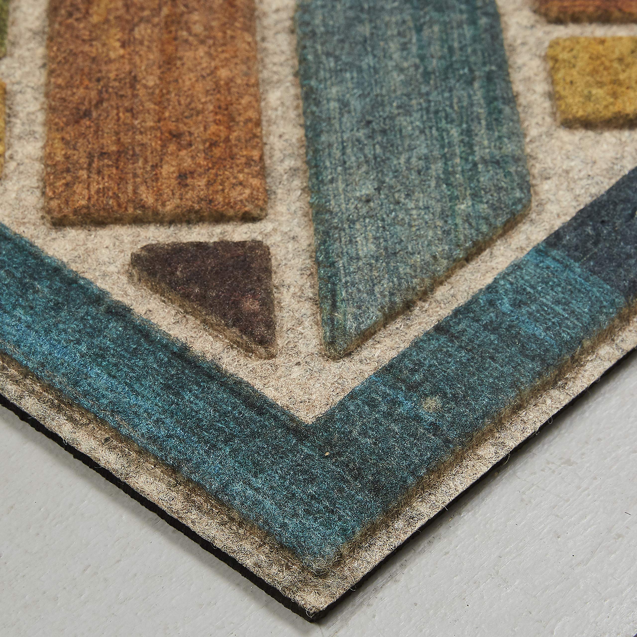 Mohawk Home Entryway Door Mat 2' x 4' All Weather Doormat Outdoor Non Slip Recycled Rubber, Woodblock Garden Tile Multicolor
