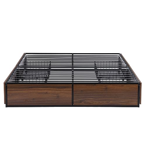 HAUSHECK Queen Size Bed Frame, Queen Platform Bed w/ 4 Large Storage Drawers on Wheels, Metal Bedframe No Box Spring Needed w/Strong Metal Slat Support Mattress Foundation for Kids, Teen & Adults