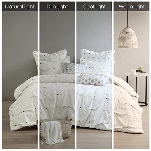 Ink+Ivy Masie Duvet Cover King/Cal King Size - White , Elastic Embroidery Tufted Ruffles Duvet Cover Set β 3 Piece β 100% Cotton Percale Light Weight Bed Comforter Covers