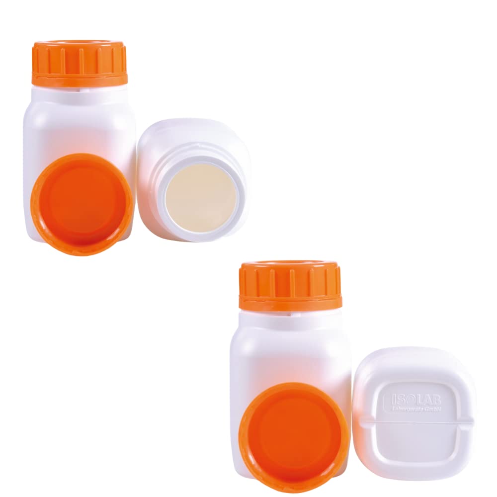 ISOLAB Wide Mouth HDPE Reagent Bottle, Leak Proof, Sample Sealing Liquid Storage Container, 2 pcs, Wet or Dry Product Storage (250ml/8.45oz)