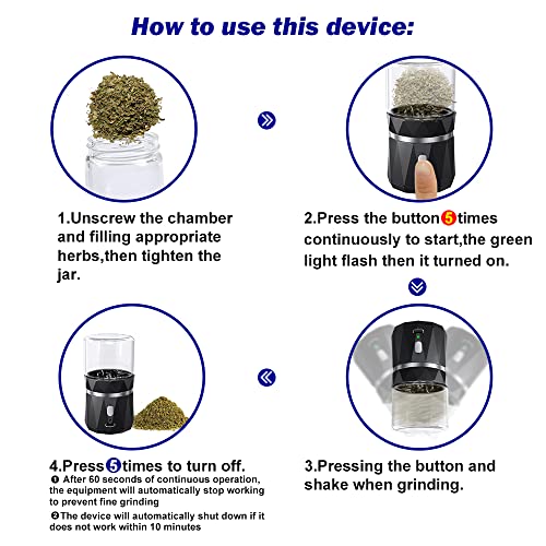 Upgraded Electric Herb Grinder, Spice Herb Grinder Electric Crusher Grinder With Mini Size 2inx3.5in 1.7oz/50ml Glass Jar Herb Jar Portable Herb Grinder Rechargeable Mini Automatic Herb Grinder