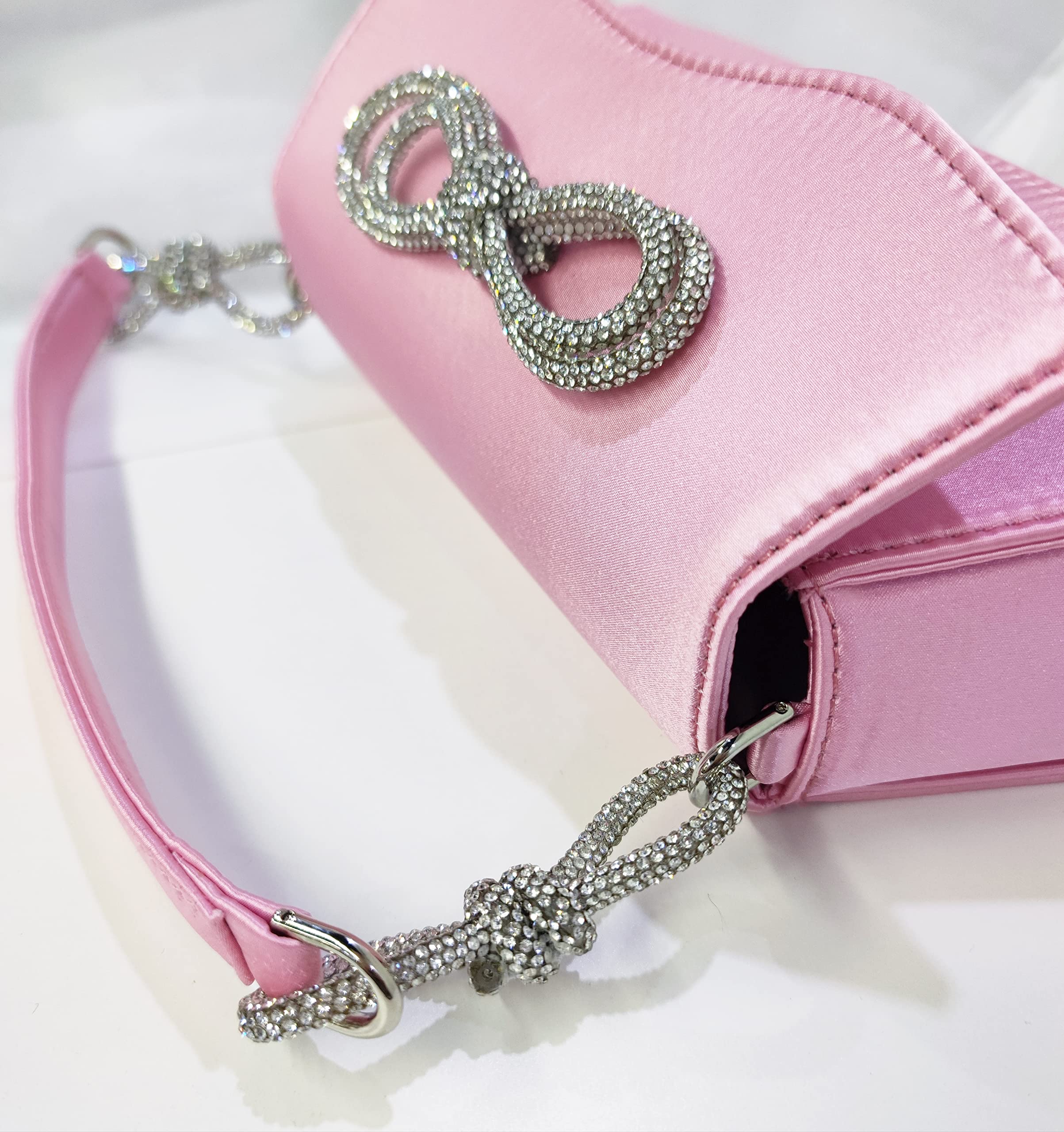 Double Bow Rhinestone Evening Handbag for Women Mini Hobo Bag Tote Bag Elegant Purses for Wedding Travel Party