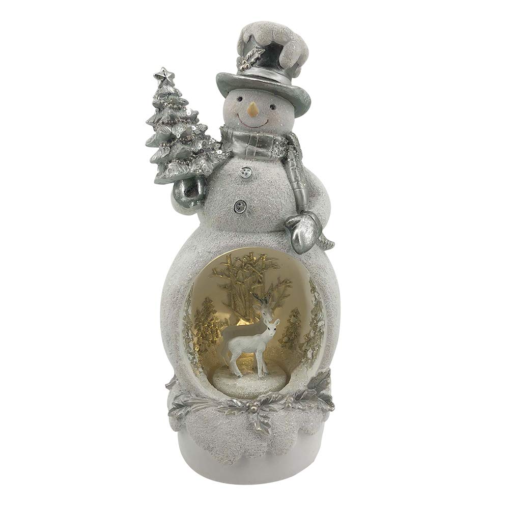 Comfy Hour Joyful Holiday Collection 11" Snowman Taking Christmas Tree with Reindeers Figurine, LED Light, Winter Decoration, Resin