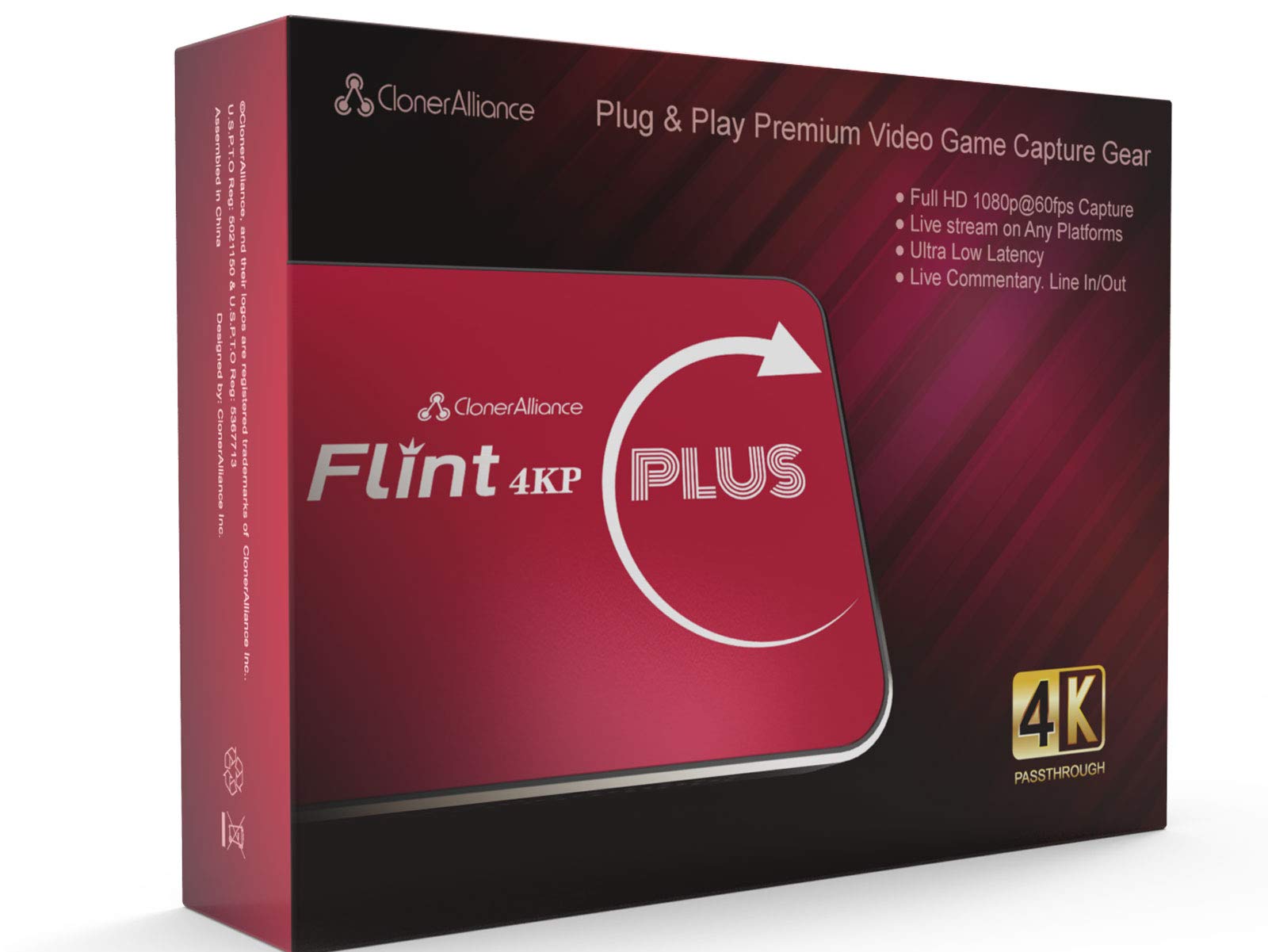 ClonerAlliance Flint 4KP Plus, 4K@60fps Passthrough, 1080p@60fps Video Capture with Mic Input, Ultra-Low Latency, Plug&Play. for Game Consoles, DSLR