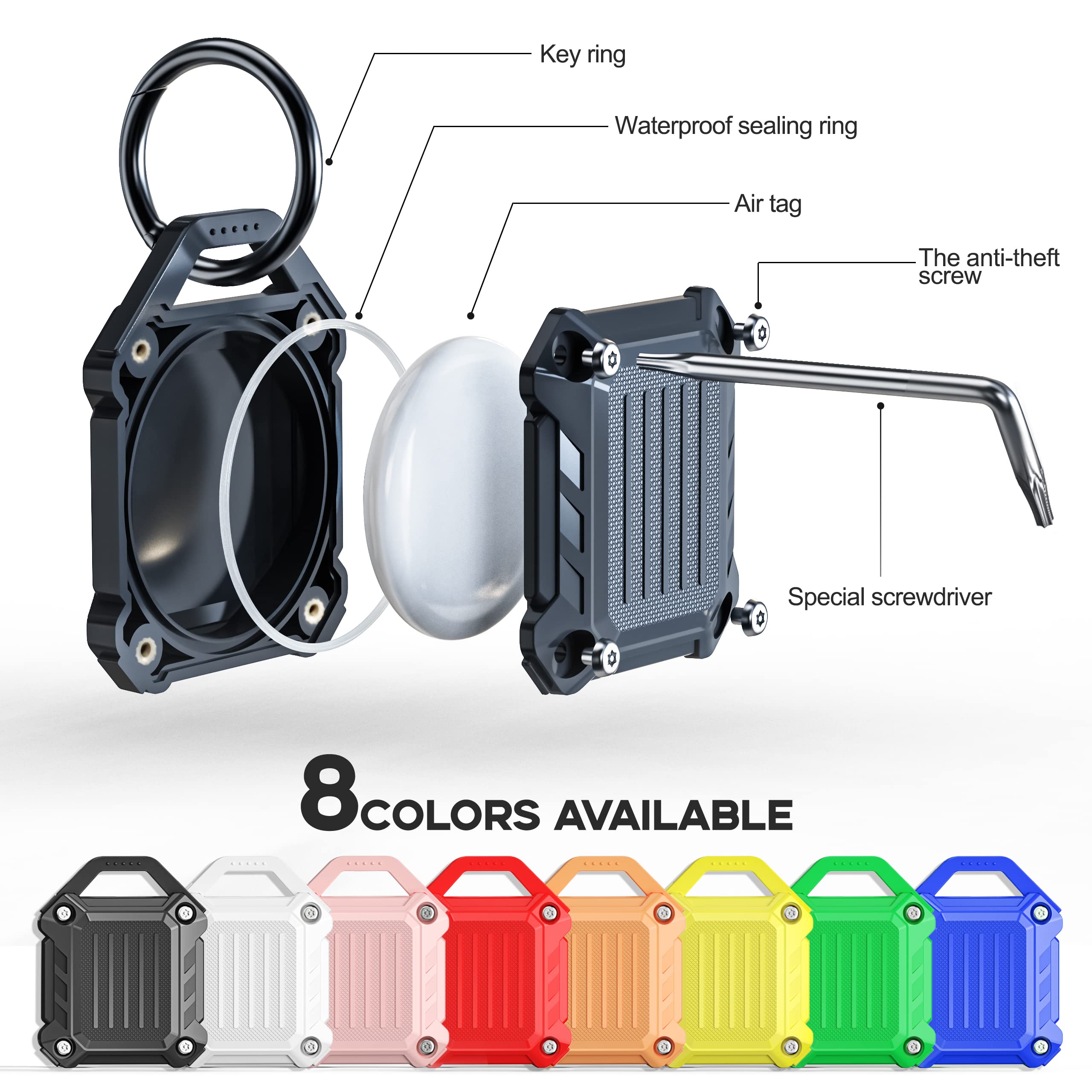 Dovick- Waterproof Airtag Keychain Holder Case 4 Pack,Screw Full Cover Compatible with Apple Air Tag Tracker Key Ring