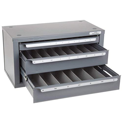 Huot 13075 Three-Drawer Drill Bit Dispenser Cabinet for Metric Sizes 1 mm to 13 mm in 0.5 mm Increments
