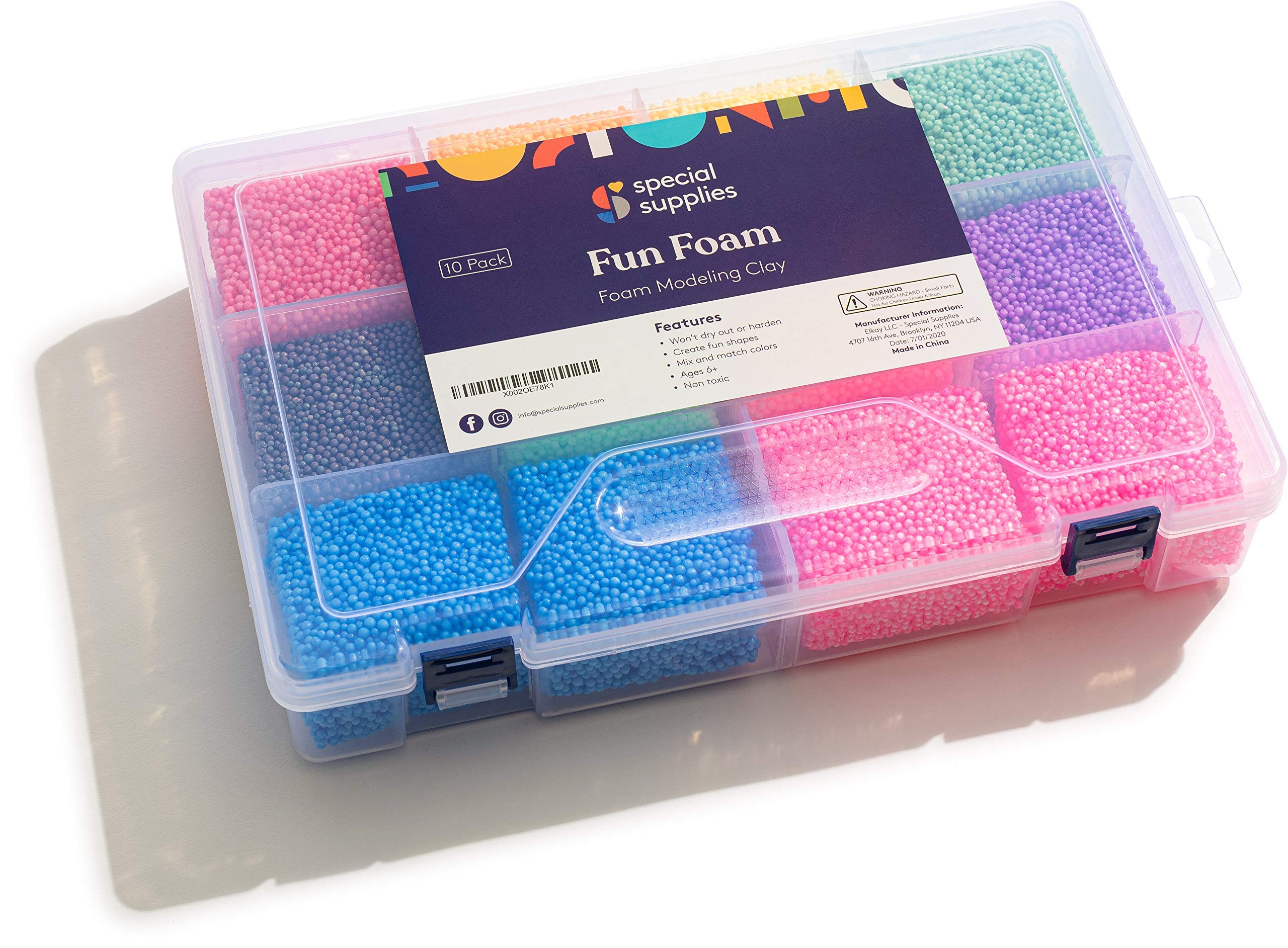 Special Supplies Fun Foam Modeling Foam Beads Play Kit, 12 Blocks Childrenâs Educational Clay for Arts Crafts Kindergarten, Preschool Kids Toys Develop Creativity, Motor Skills, Reusable Container