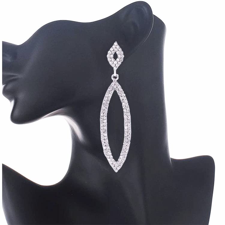 CRUINNE Silver Clear Rhinestone Dangle Earrings Long Bling Crystal Drop Bride Jewelry for Women Wedding Prom