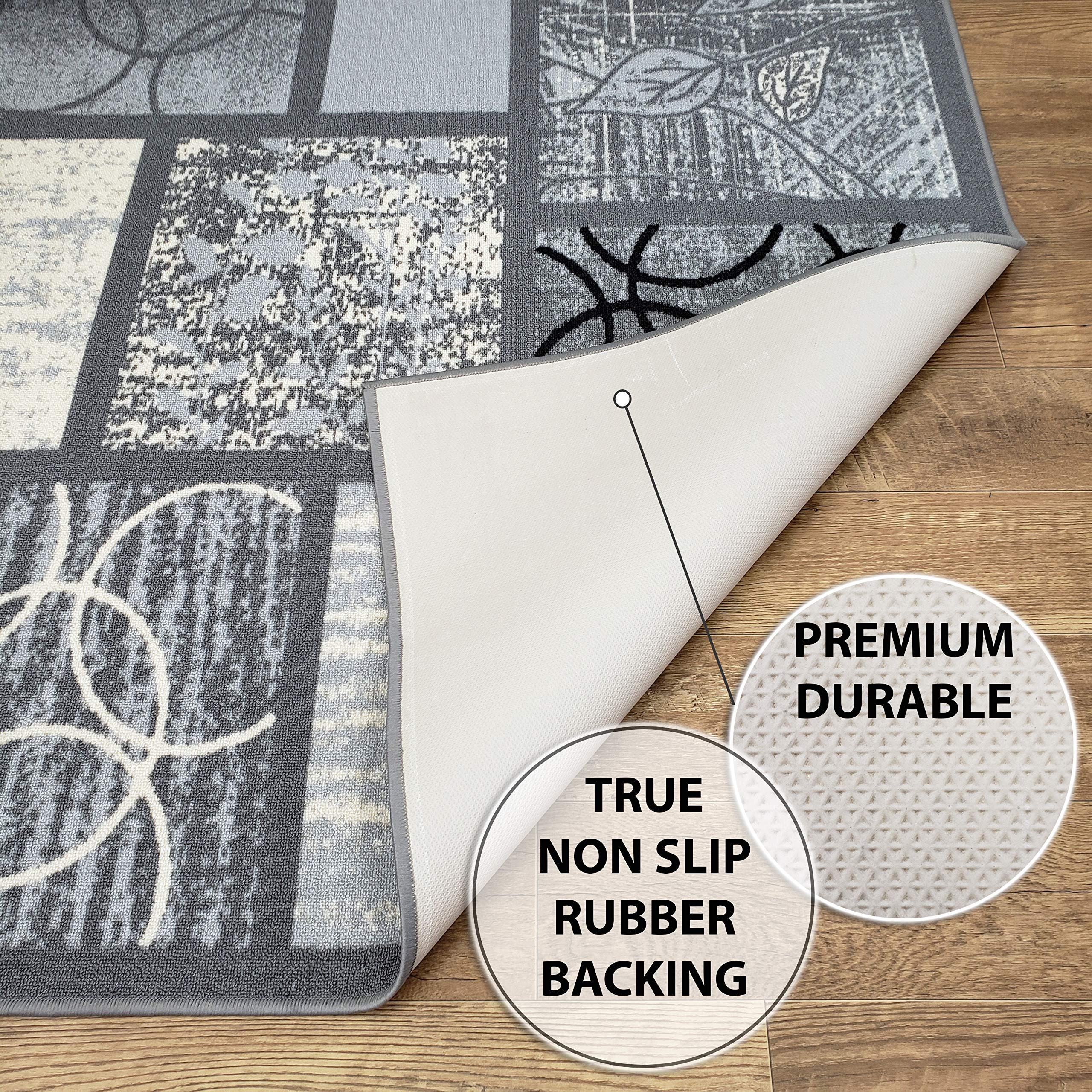 Indoor Doormat Rubber Backed,30 inch x 18 in, Grey Geometric, Non Slip, Kitchen Rugs and Mats