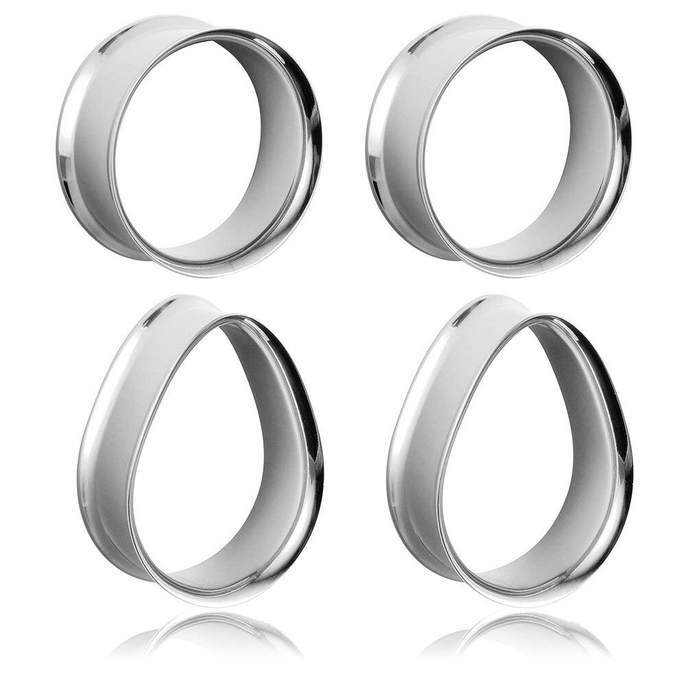 Casvort 4 PCS 30mm Hypoallergenic 316 Stainless Steel Silver Round Teardrop Double Flared Ear Gauges Plugs Ear Tunnels Saddle Plugs Body Piercing Jewelry