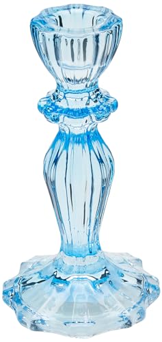 Talking Tables Blue Glass Candlestick Holder Taper Candle Stand for Indoor or Outdoor Dining, Elegant Dinner Party Decorations, Birthday, Garden, Wedding, Home Décor Large