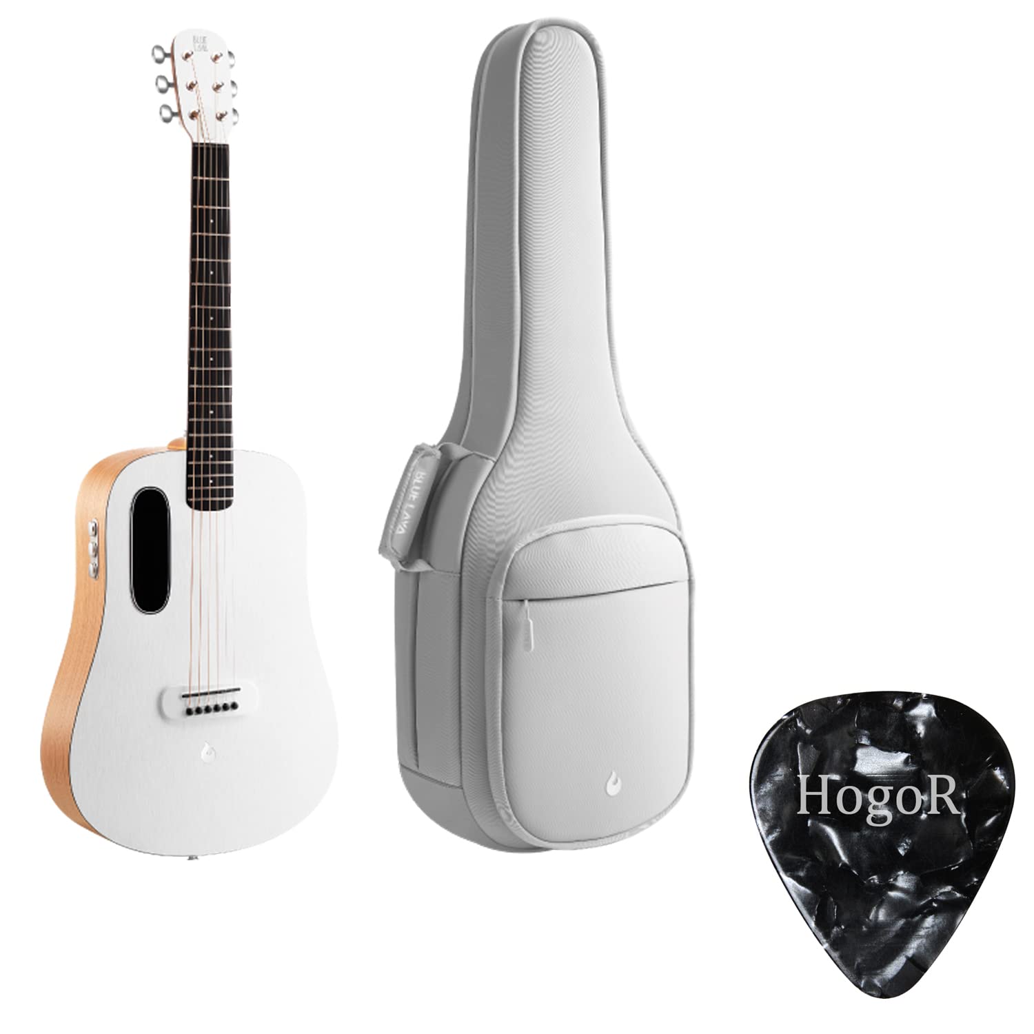 BLUE LAVA Original 36" Frost White Guitar for Right Handers | 4-MASS Technology | LIte Bag Multi-touch Display Integrated with HILAVA OS & Loops App Bundle with HogoR Guitar Pick