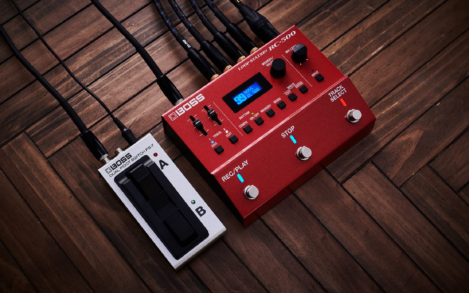 BOSS RC-500 Dual-Track Loop Station β Advanced two-track looper with premium sound quality, Loop FX, 99 phrase memories, 57 rhythms, and MIDI control support