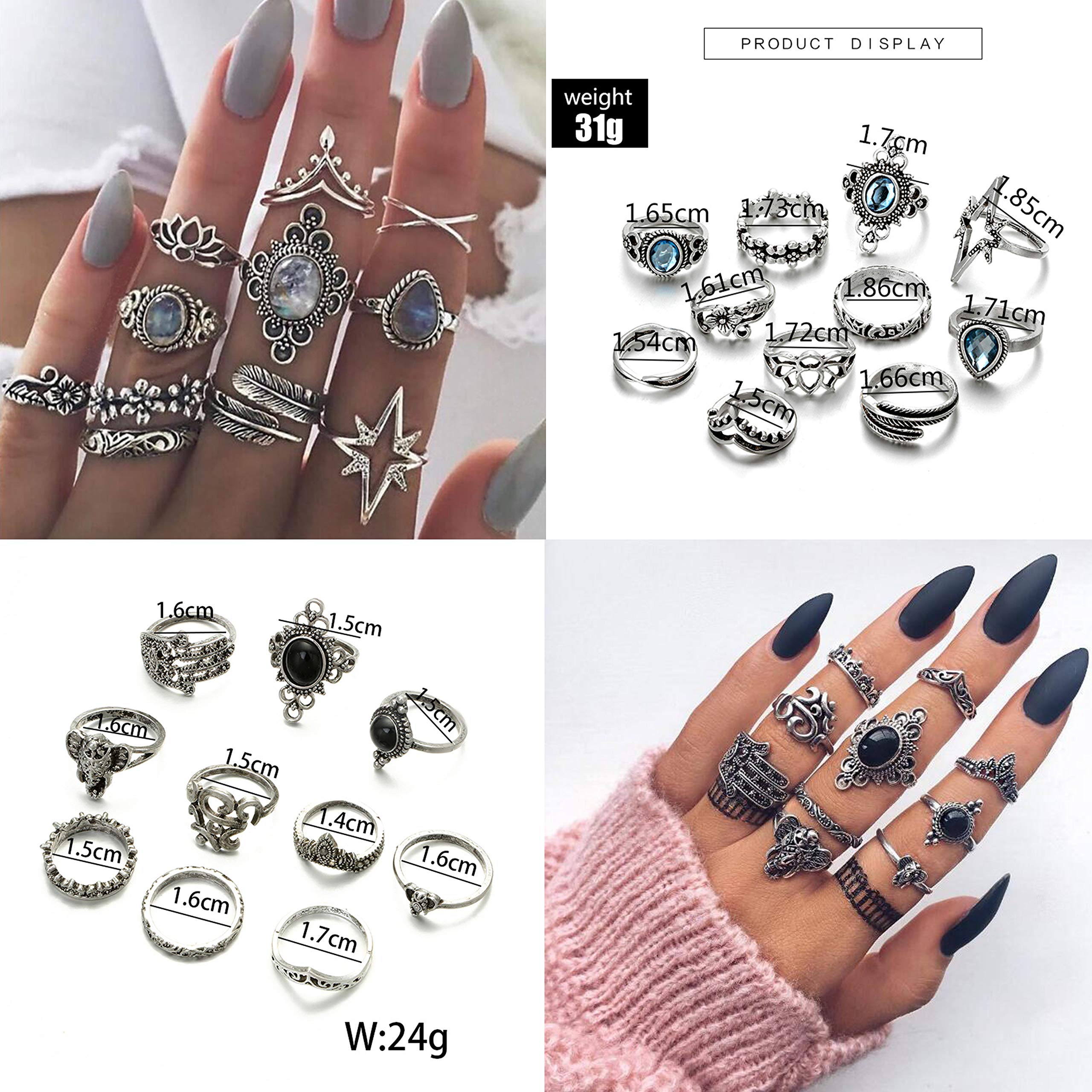 CASSIECA 99-109 Pcs Knuckle Rings for Women Vintage Bohemian Stackable Rings Set Mid Finger Rings