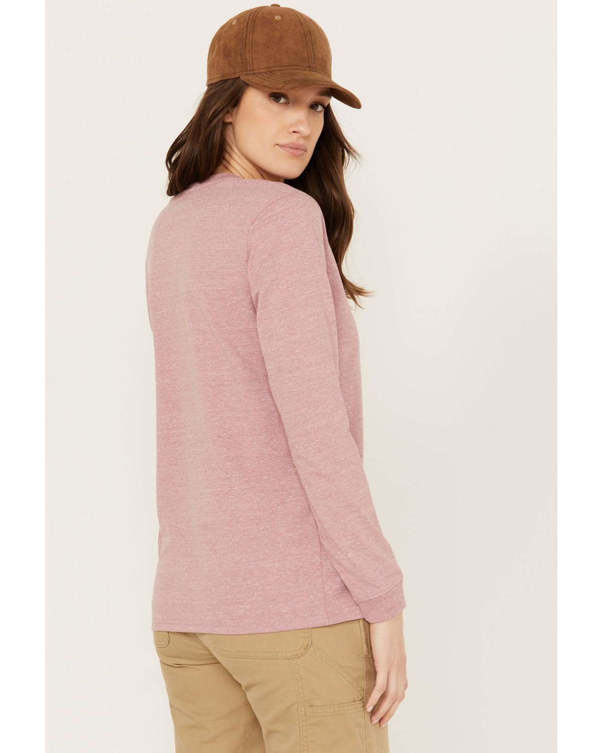 Carhartt Women's Loose Fit Heavyweight Long Logo Sleeve Graphic T-Shirt, Foxglove Snow Heather, Medium