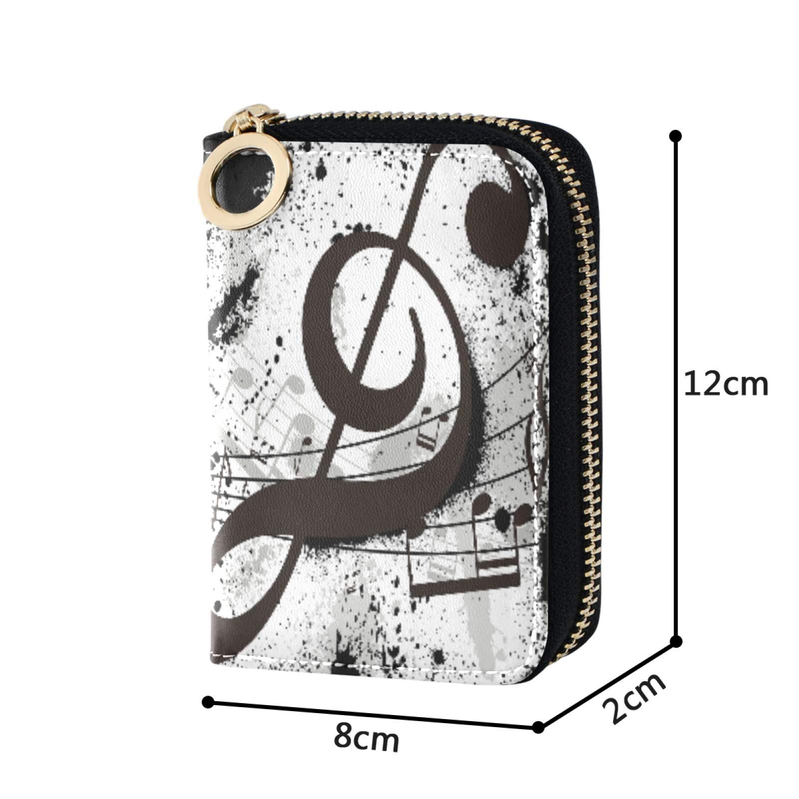 susiyo Black Background With Music Notes Credit Card Wallet, RFID Blocking Compact Women Leather Card Holder Zipper Purse