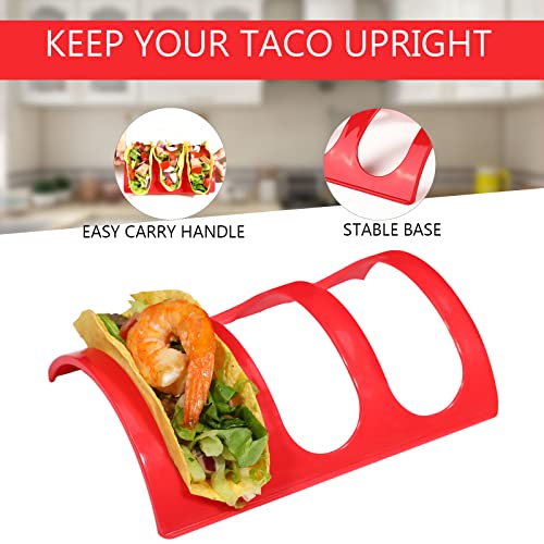 Koluti Colorful Taco Holder Stand Set of 6, Hard and Sturdy Taco Shell Plates Tray Style Rack, Each Hold 3 Tacos, BPA Free Food Grade Plastic Material, Microwave & Dishwasher Safe, (Red Orange Green)