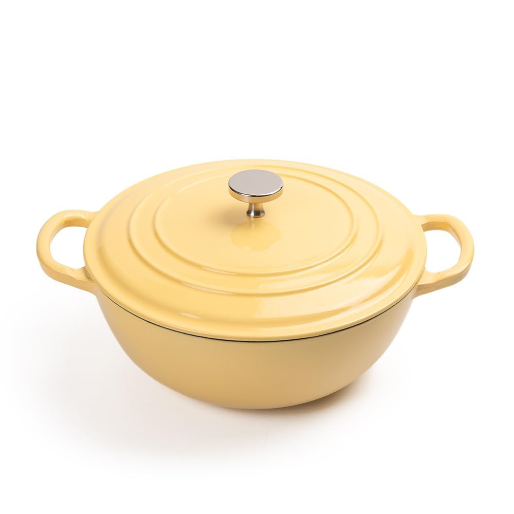 M-COOKER 4.5 Quart Dutch Oven Pot with Lid: Versatile Cast Iron Enamel Dutch Oven for Sourdough Bread Baking or Frying, Roasting, and Simmering(Yellow), 13.7Lx10.2Wx6H