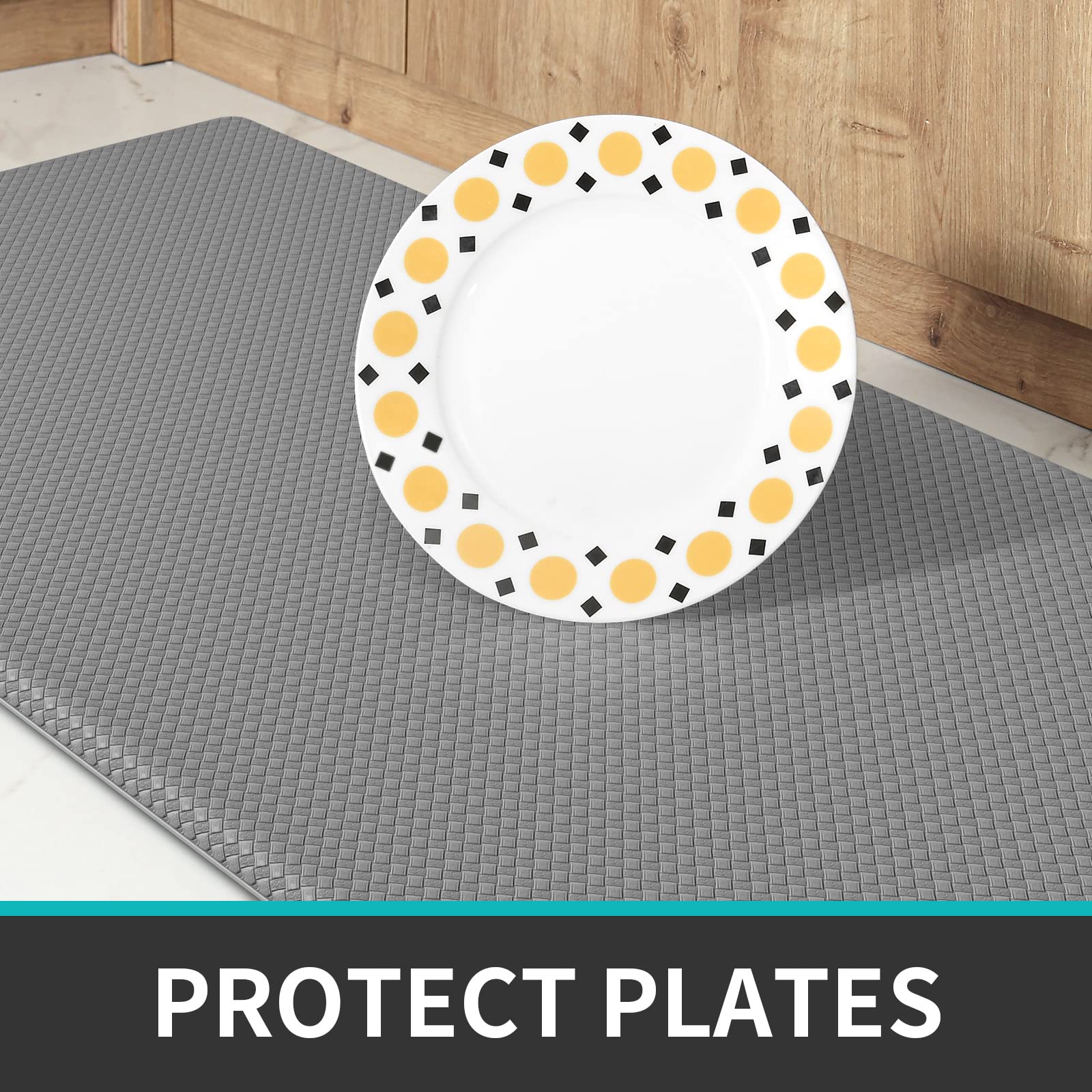 DEXI Kitchen Rugs Anti Fatigue Cushioned Comfort Standing Mats 2 Pieces Set Waterproof Runner Mats Easy to Clean 17"x59"+17"x79" Grey