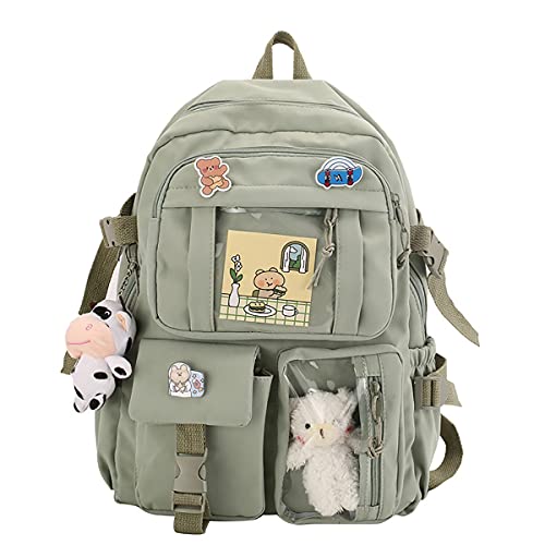 New Aesthetic Backpack Kawaii Backpack with Badge Pins Keychain Pendant Light Weight Travel Backpack