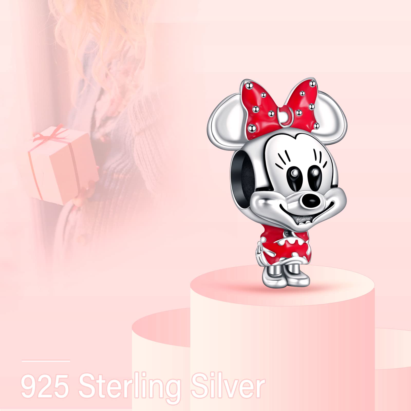 Doyafer 925 Sterling Silver Charms Cartoon Mouse Charm Set Beads For Women Bracelets Necklace 3 Piece/Package (Charm Set- C)