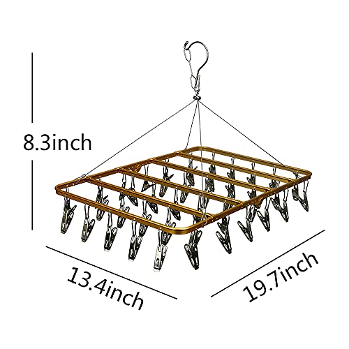 KANGCAI Socks Hanger 42 Clips Drip Hangers Clothes Drying Rack herb Drying Rack tendederos de ropa para secar Foldable Hanging Racks for Laundry Racks Apartments (Gold)
