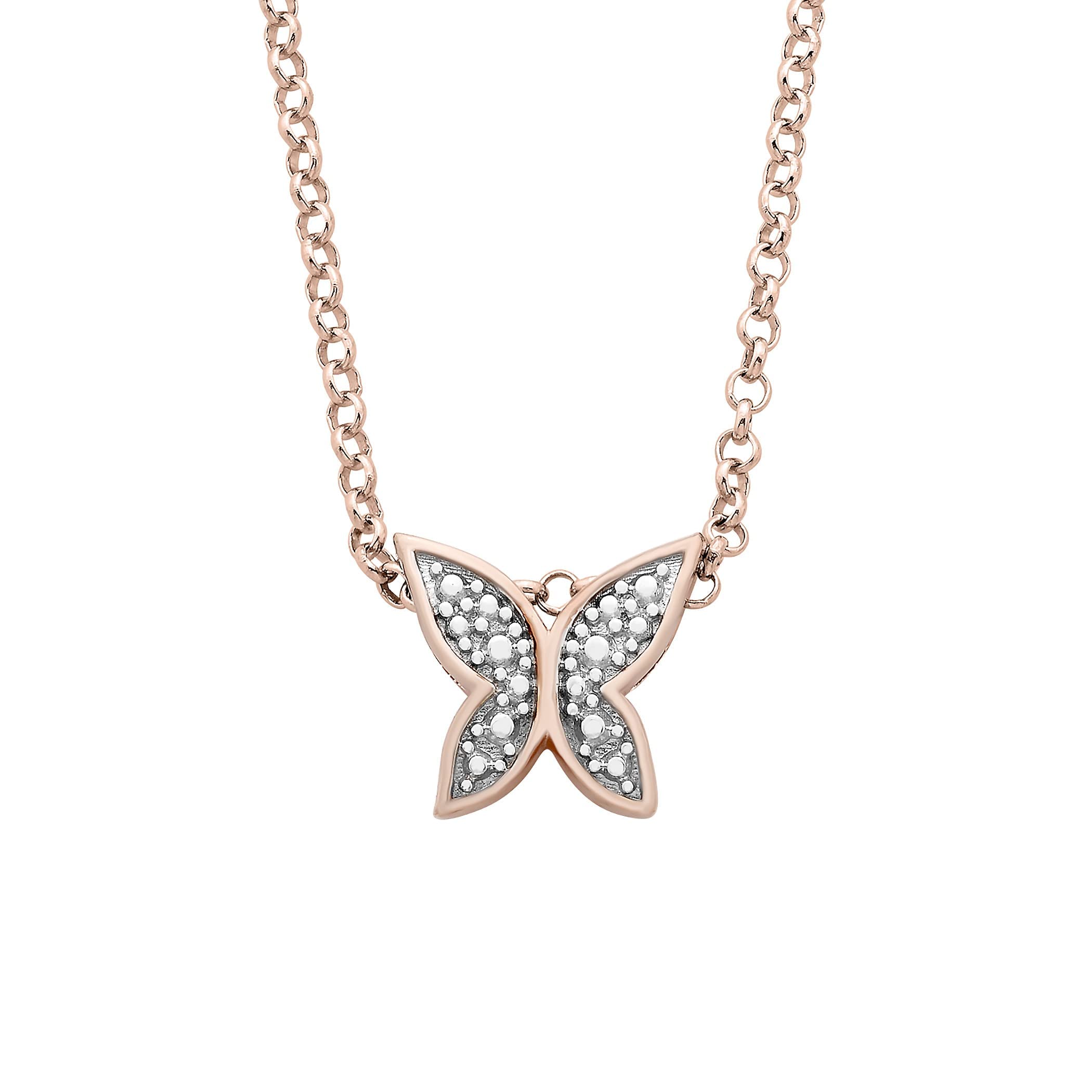 Boston Bay Diamonds 14K Rose Gold Plated & .925 Sterling Silver Diamond Accent Mother & Daughter, Best Friends or Sisters Interlocking Butterfly Necklaces (G-H, I2-I3) - 18" & 14"+2"