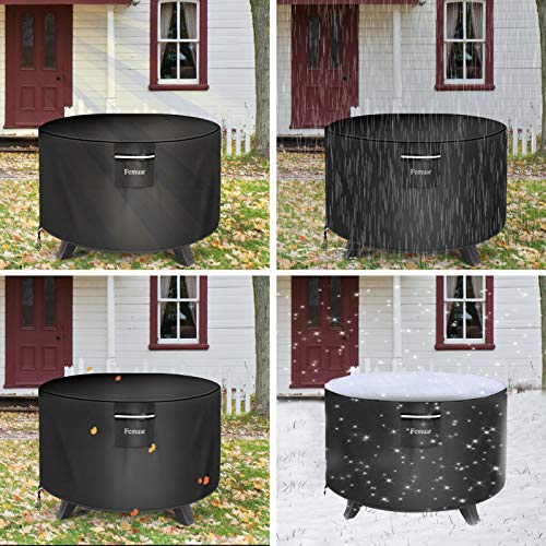 Femuar Outdoor Fire Pit Cover, 36 x 20 inch Waterproof 600D Heavy Duty Round Patio Table Cover Rip Resistant Gas Fire Table Cover, Black
