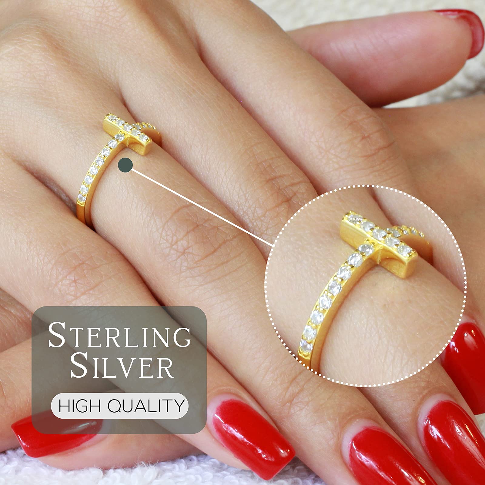 CloseoutWarehouse Cubic Zirconia Christian Sideway Cross Ring Sterling Silver Yellow Gold-Tone Plated Size 8
