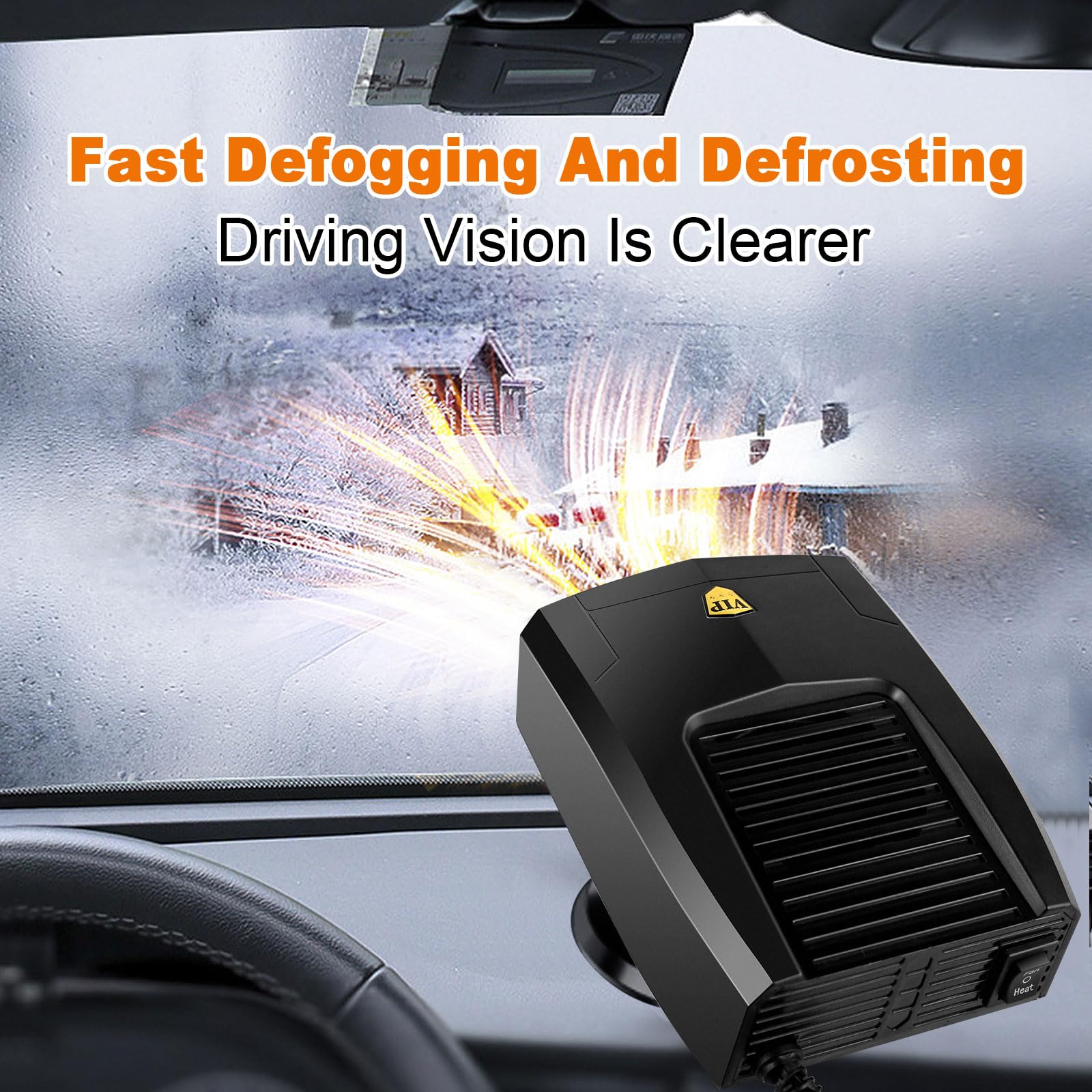 Car Heater, 12V 120W Portable Car Heater Windshield Fast Heating Defrost Defogge 2 in 1 Heating Fan/Cooling Fan Adjustable Thermostat in Cigarette Lighter, Black