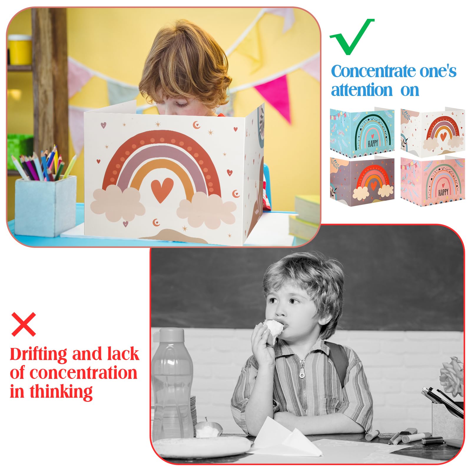 Crtiin 24 Pcs Privacy Boards Desk Privacy Folders Standard Privacy Board School Privacy Cardboard Board Desk Dividers for Student Desks Reduces Distractions Keep Eyes from Wandering (Rainbow)