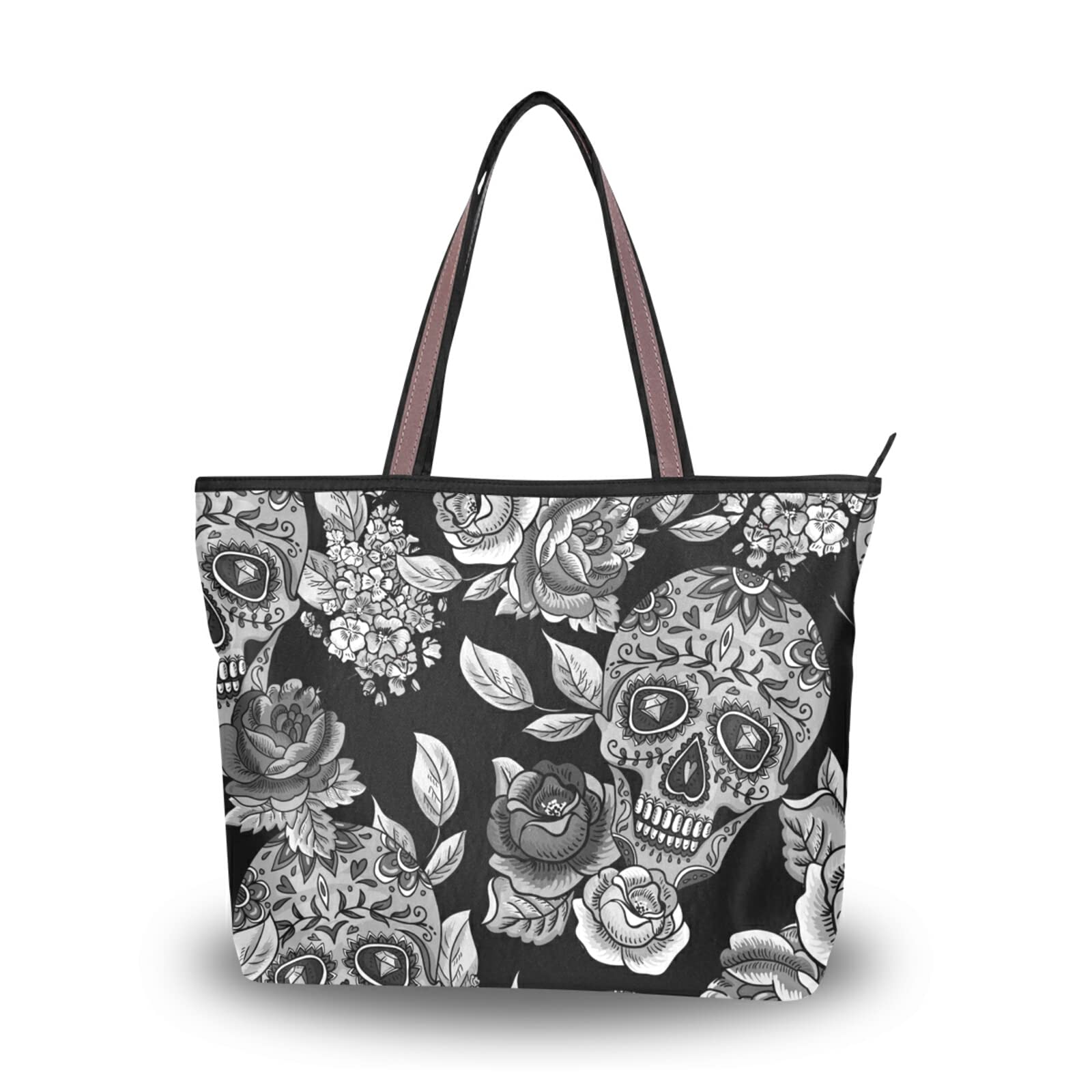 Women Shoulder Handbag White Skull Rose Paisley Tote Bag Top Handle Bag L