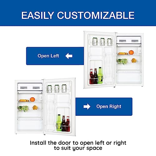 Koolatron Compact Fridge w/Freezer, 3.2 cu ft (91L), White, Space-Saving Flat Back Design, Reversible Door, Full-Width Freezer, Snacks, Beverages, Beer, Den, Dorm, Office, Rec Room, Home Bar