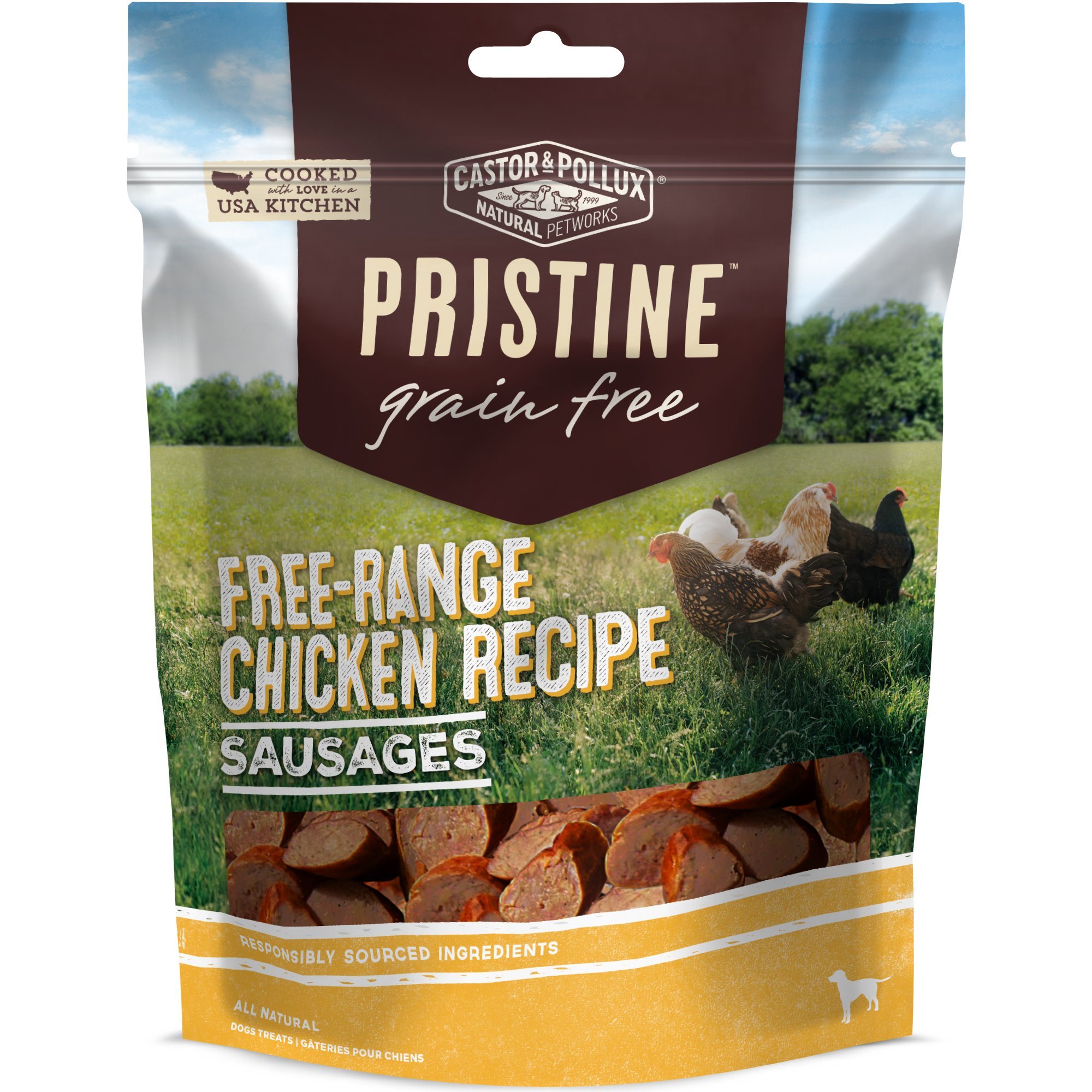Castor & Pollux Pristine Grain Free Free-Range Chicken Recipe Sausages Dog Treats, 5-oz bag