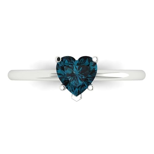 Clara Pucci 1.0 ct Heart Cut Solitaire Natural London Blue gemstone Bridal Wedding Anniversary Engagement Ring Real 14k White Gold