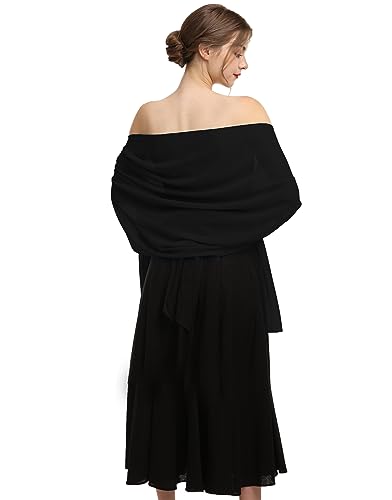 Chiffon Shawls and Wraps for Evening Dresses Women Elegant Soft Scarf Bridal Scarve Wedding Stole(Black(chiffon), One Size)