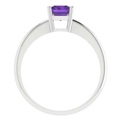 Clara Pucci 1.0 ct Radiant Cut Solitaire Natural Purple Amethyst Engagement Bridal Promise Anniversary Ring 18K White Gold Size 3.5