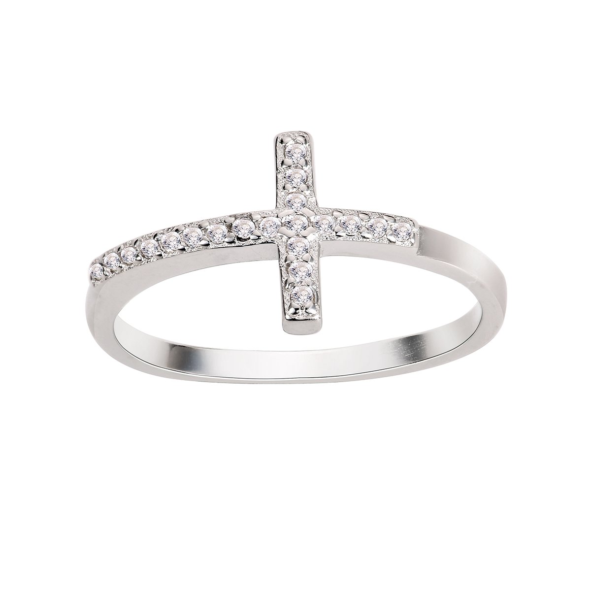 CloseoutWarehouse Cubic Zirconia Saint John Sideway Cross Ring Sterling Silver Size 14