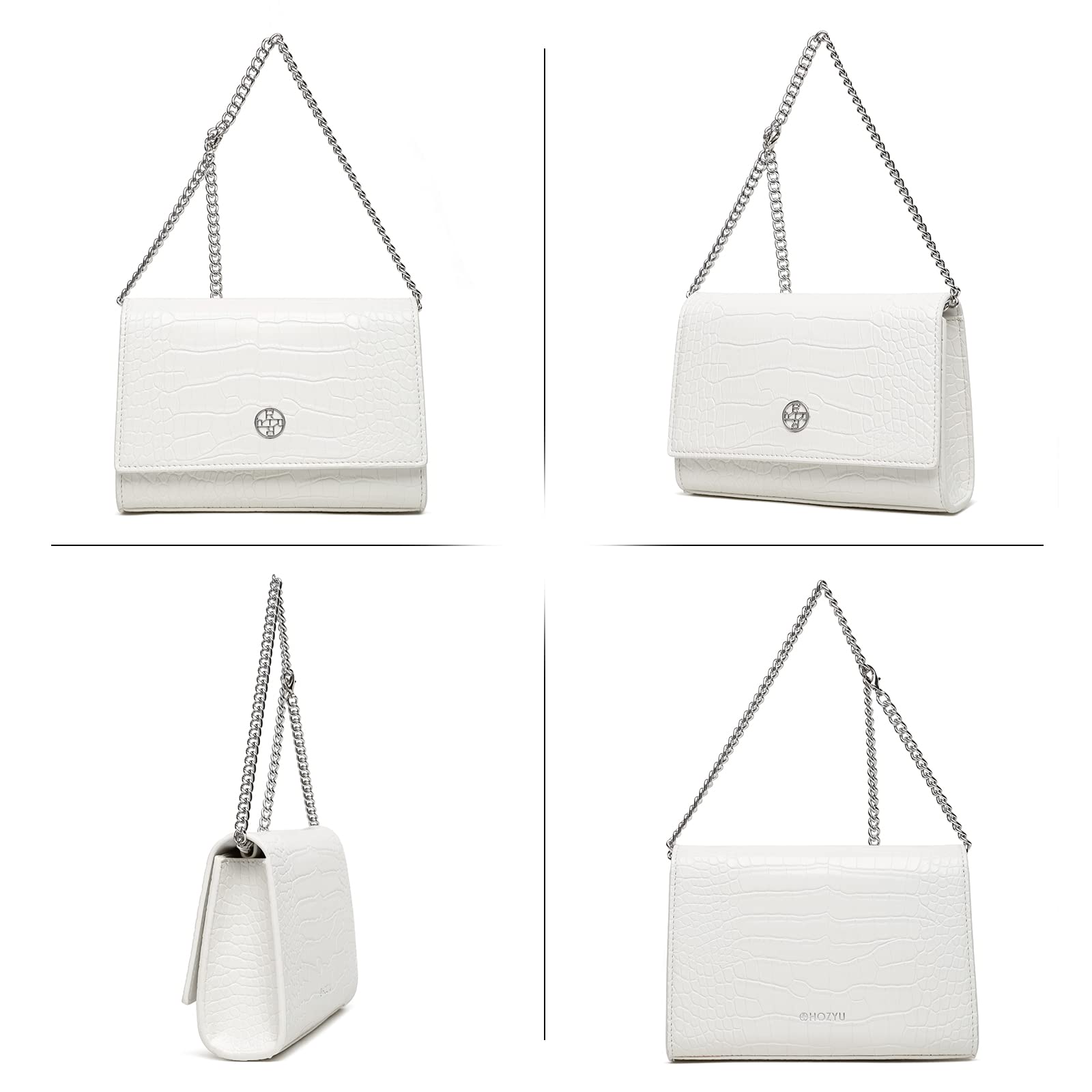 Crocodile Leather Crossbody Bags for Women Leather Cross Body Purses Cute Designer Handbags Shoulder Bag Concise Style(White)