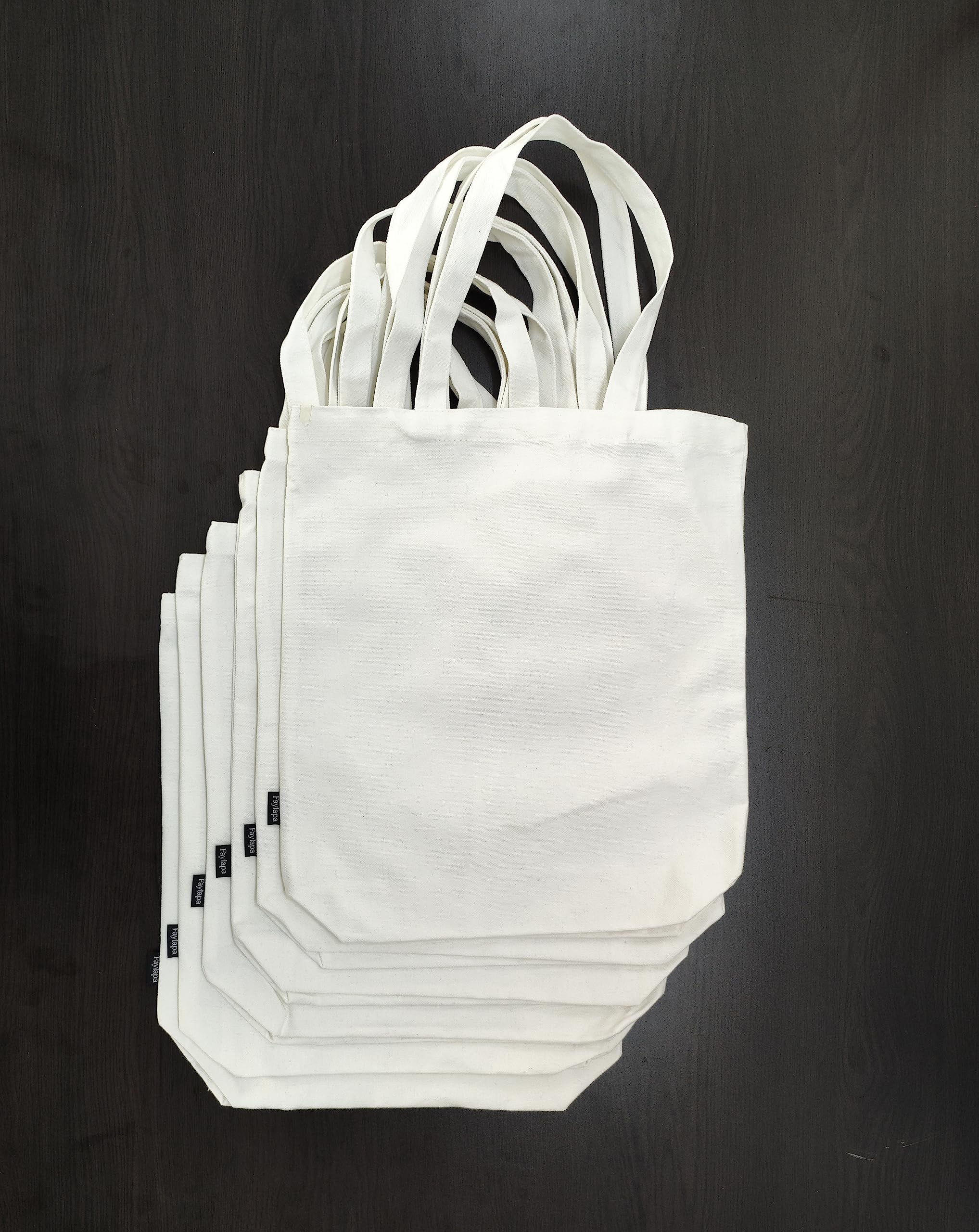 Faylapa 6 Pcs Canvas Tote Bags,Heavy Duty and Strong Easter Hunter Bag Shopping Grocery Bag Blank Cotton Bags for Decorating Crafts DIY,Painting (White, 13.6"x 15.3")