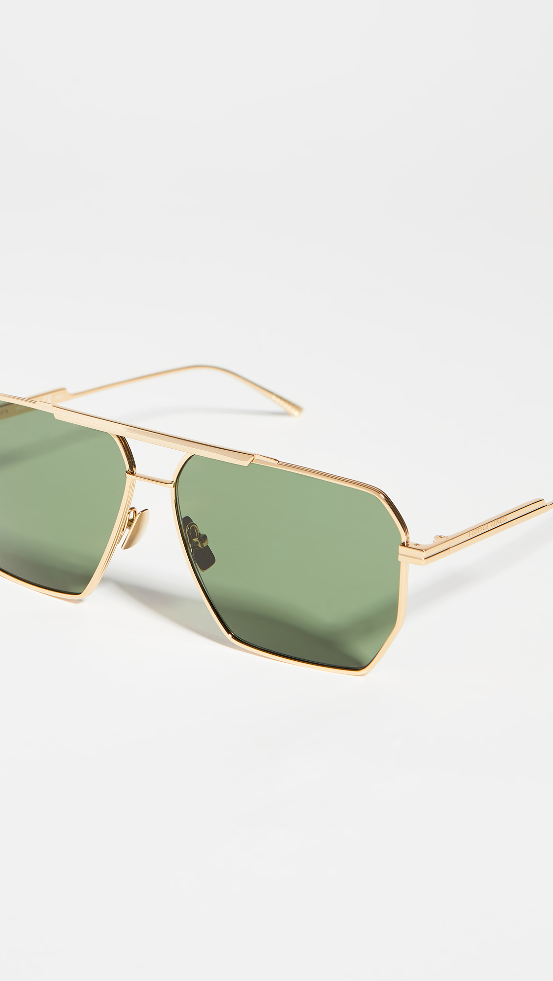 Bottega Veneta Women's Geometric Navigator Sunglasses, Gold/Gold/Green, One Size