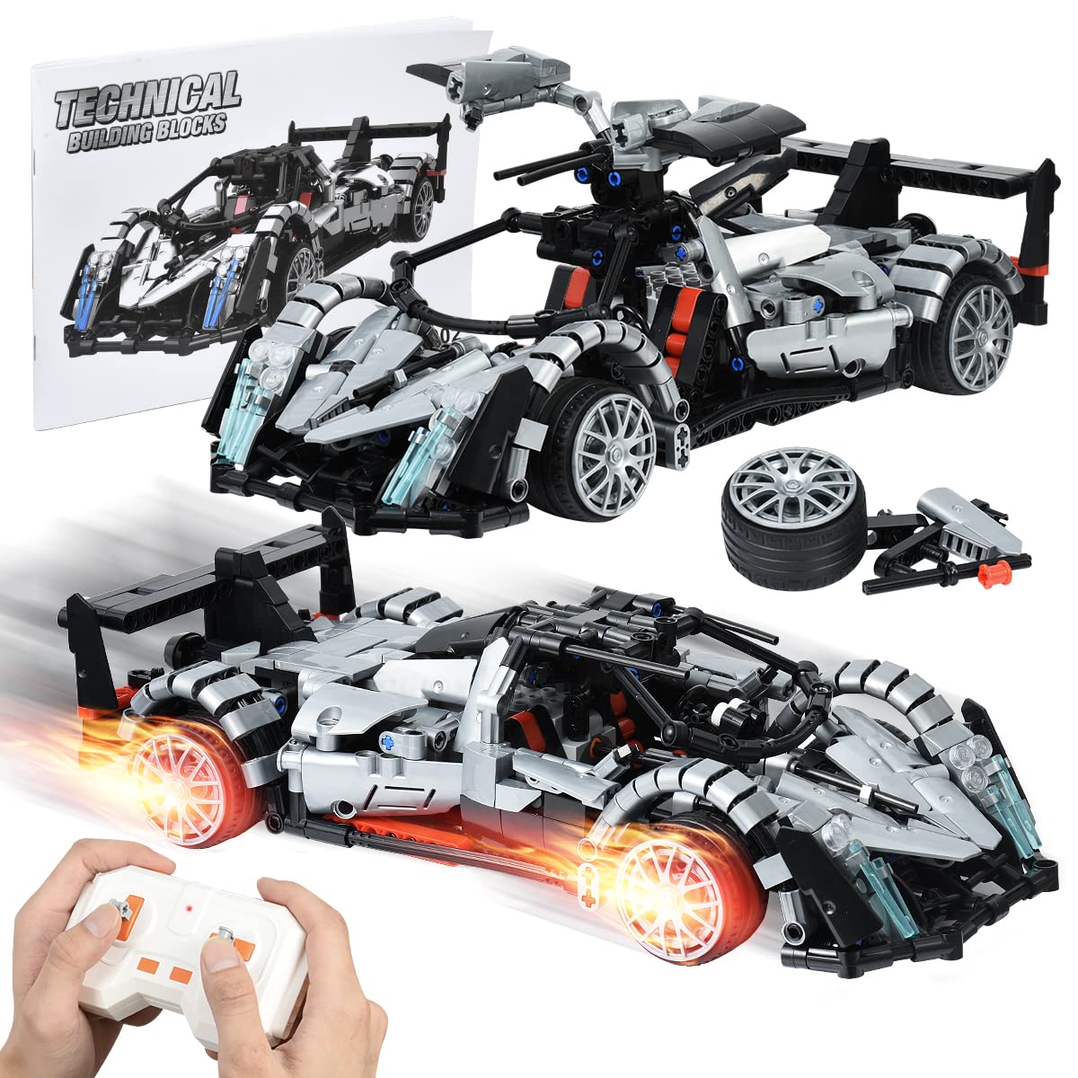 TAXIDEA Build Your RC Car (990PCS) STEM RC Car Model Kit Building Blocks Toys Remote Control Racing Car Models Gifts for 6 7 8 9 10 11 12 13+ and Adults 1