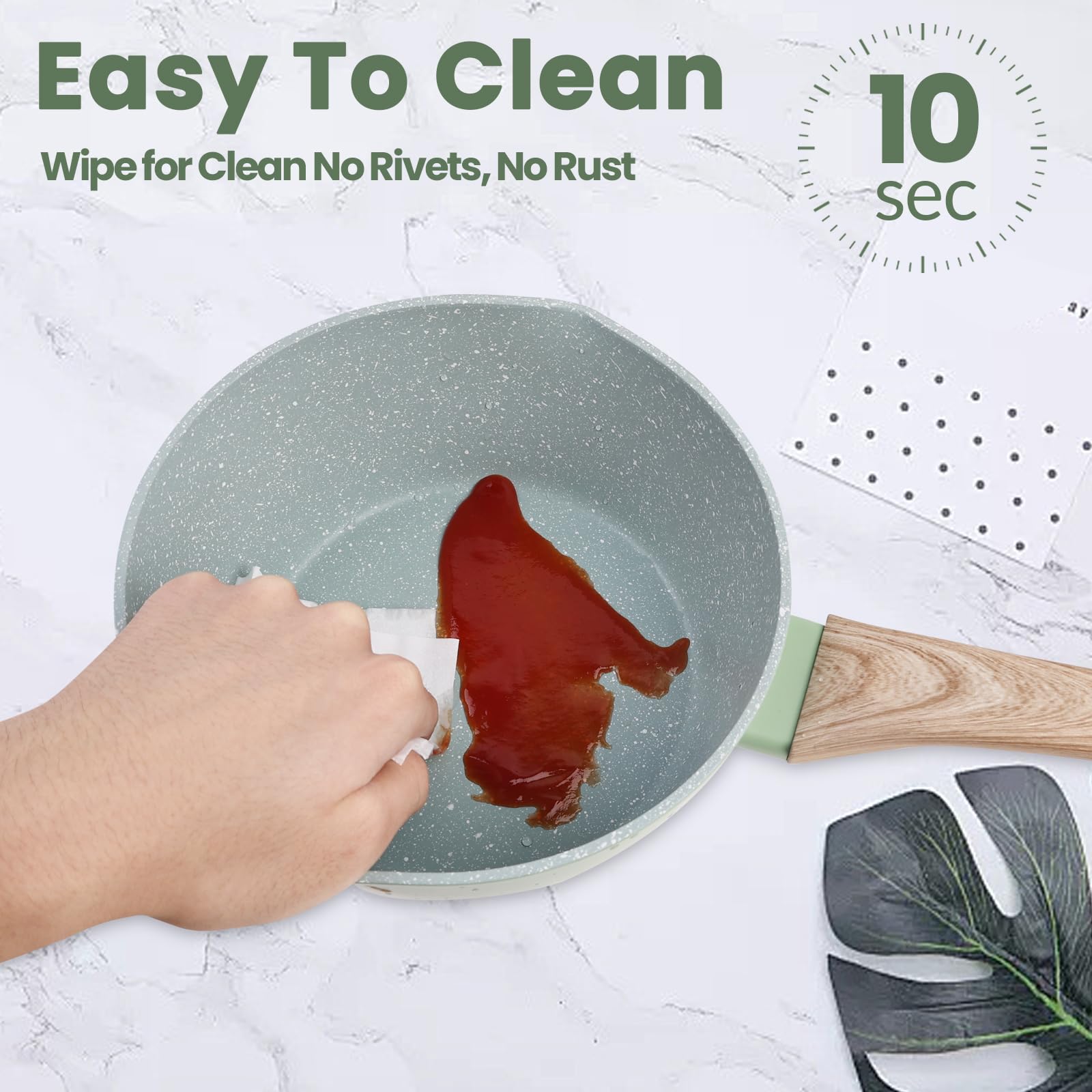 INNERWELL Nonstick Sauce Pan with lid, 2.5QT,Small Saucepan with Steamer, Wooden cooling handle,Induction Compatible, PFOA/PFAS free,(Green)